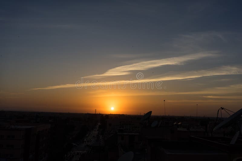Sunset in Marrakesh Morocco Tourism Destination Seen from Rooftop Stock ...