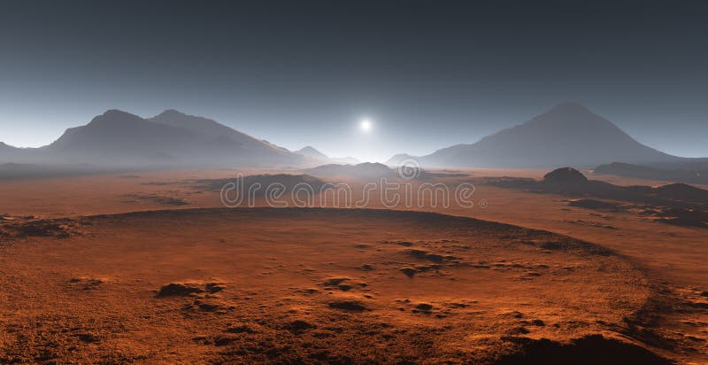 Sunset on Mars. Martian Landscape Stock Illustration - Illustration of ...