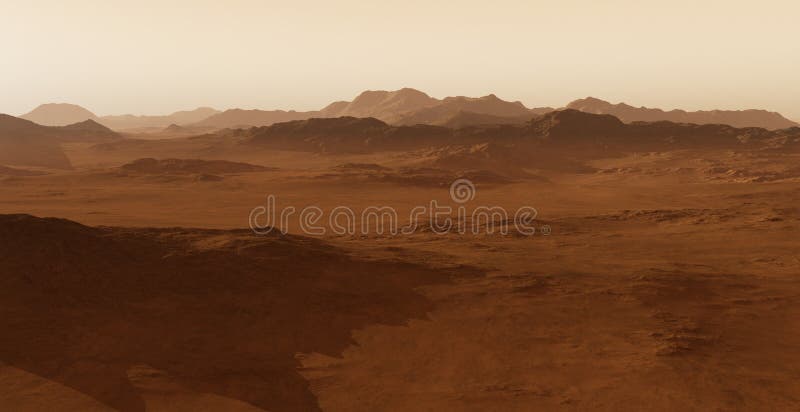Sunset on Mars. Martian Landscape Stock Illustration - Illustration of ...