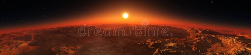 Sunset on Mars, Martian Panorama Stock Illustration - Illustration of ...