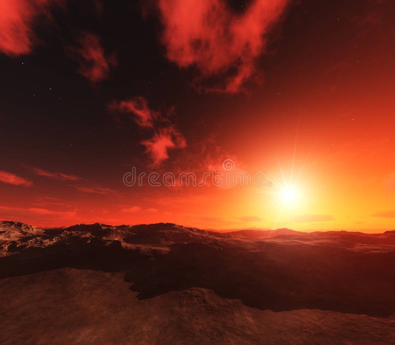 Sunset on Mars, Martian Panorama Stock Illustration - Illustration of ...