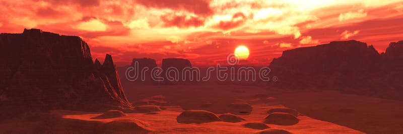 Sunset on Mars, Martian Panorama Stock Illustration - Illustration of ...