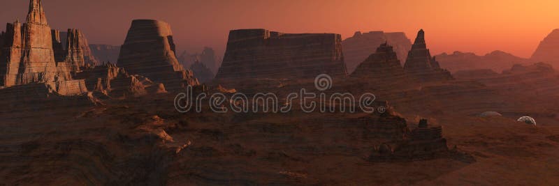 Sunset on Mars, Martian Panorama Stock Illustration - Illustration of ...