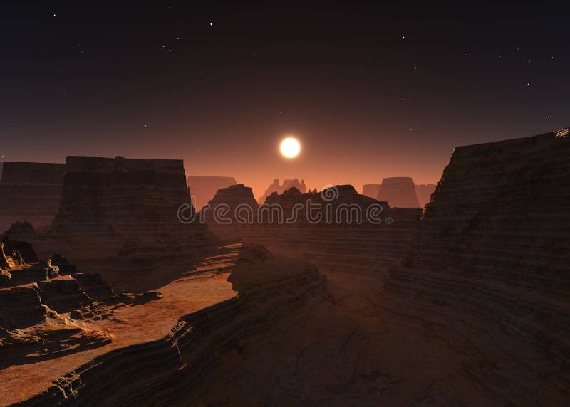 Sunset on Mars, Martian Panorama Stock Illustration - Illustration of ...