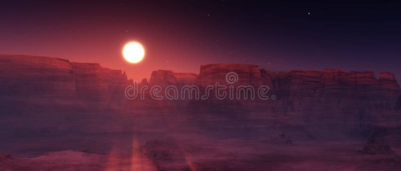 Sunset on Mars, Martian Panorama Stock Illustration - Illustration of ...