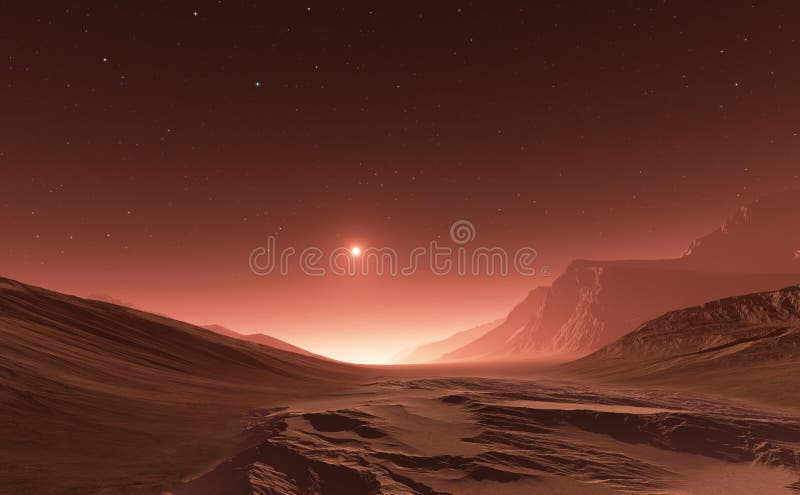 Sunset on Mars. stock illustration. Illustration of atmosphere - 61289923