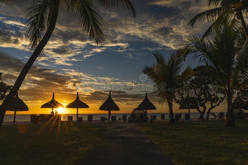 Sunset at Mauritius Beach - a Breathtaking Tropical Evening Stock Photo ...