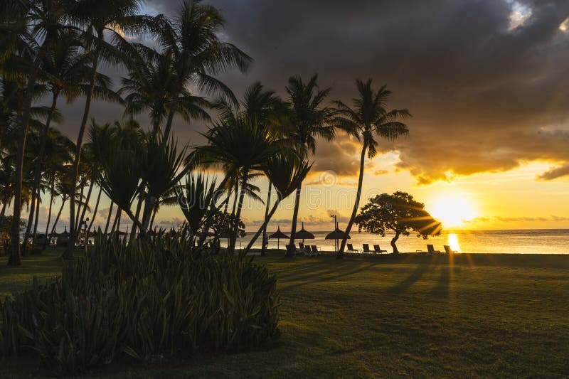 Sunset at Mauritius Beach - a Breathtaking Tropical Evening Stock Photo ...