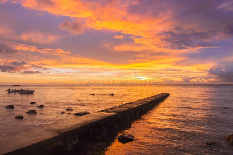 Sunset at Mauritius stock image. Image of pier, pacific - 77754093