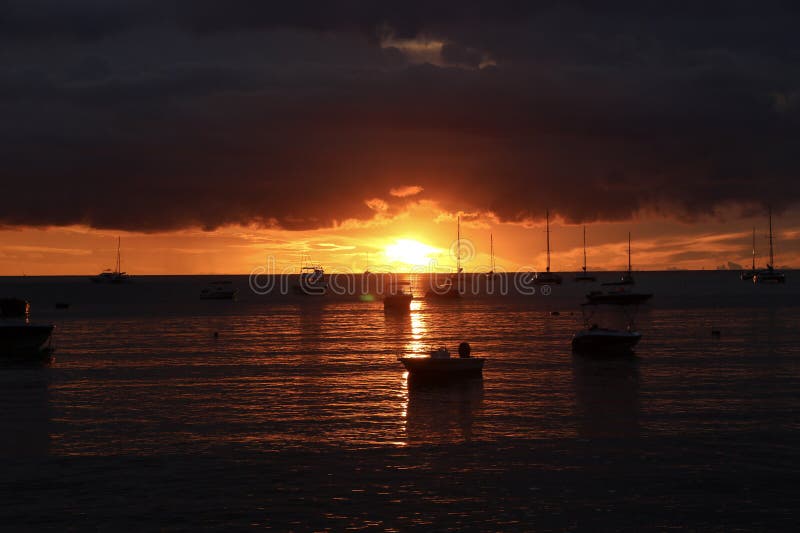 Sunset at Mauritius stock photo. Image of boats, mauritius - 276654326