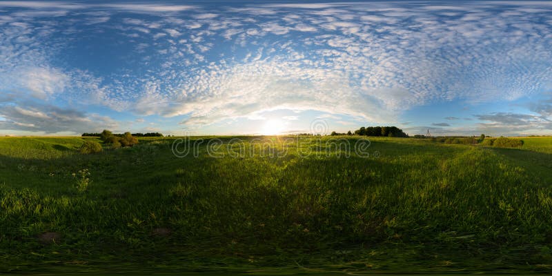 Sunset on Meadow Spherical 360 Degree Panorama Stock Image - Image of ...