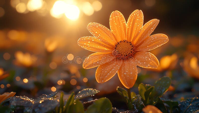 Sunset Meadow, Vibrant Daisy, Dew Drop, Glowing Nature Generated by AI ...