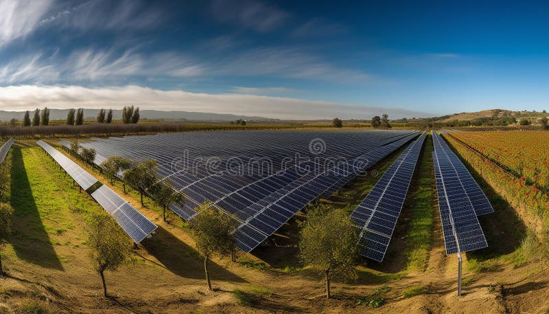 Sunset Meadow, Wind Turbine Propeller in a Row Generated by AI Stock ...