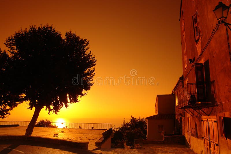 Sunset on Mediterranean Sea Stock Photo - Image of architecture ...