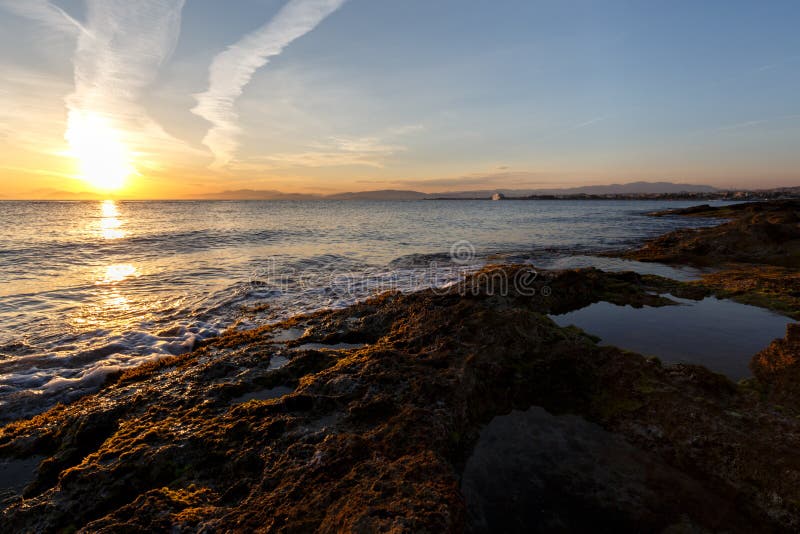 Sunset at Mediterranean Sea Stock Photo - Image of tourism ...