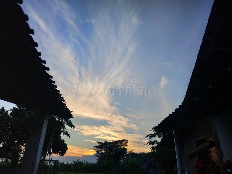 Sunset in merapi mountain stock image. Image of dusk - 223084341