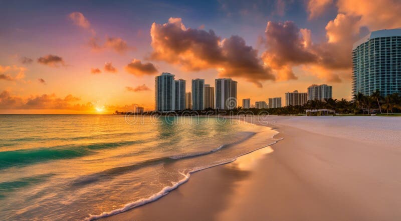 Sunset at the Miami Beach, Miami Beach Scene, Fantastic View of the ...