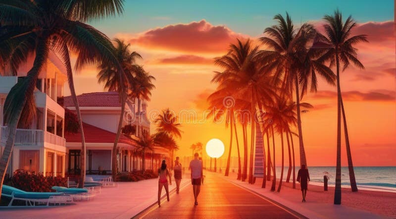 Sunset at the Miami Beach, Miami Beach Scene, Fantastic View of the ...