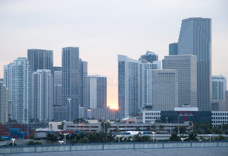 Sunset in Miami Downtown stock image. Image of destination - 138032603