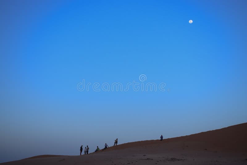 Sunset in the Middle of the Desert with the Moon Stock Image - Image of ...