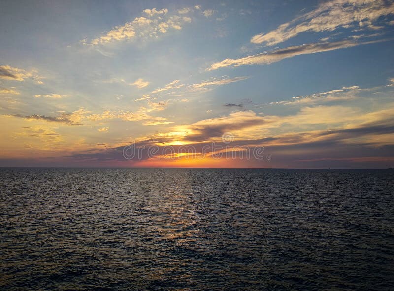 Sunset in the Middle of the Sea. Stock Image - Image of khazar, morning ...