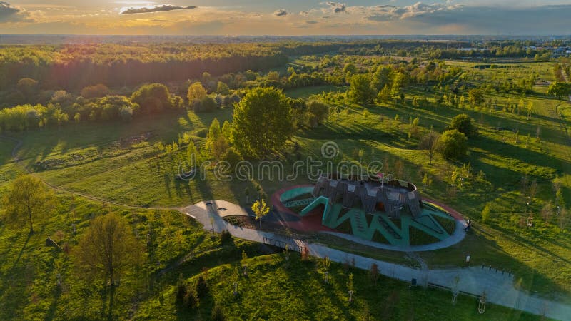Sunset in Millenium Park Wroclaw Stock Photo - Image of rzeka ...
