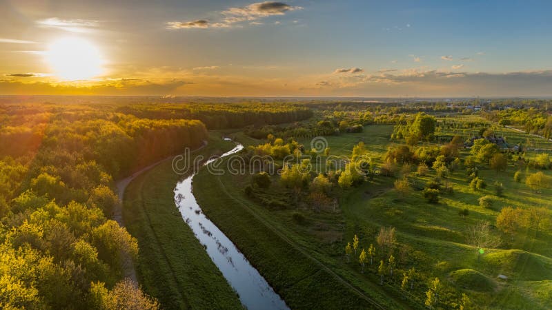 Sunset in Millenium Park Wroclaw Stock Photo - Image of wiejskich, woda ...