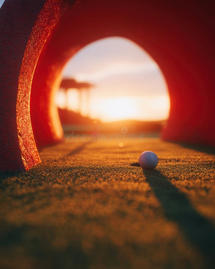 Sunset Mini Golf Adventure with Ball on Course Stock Illustration ...