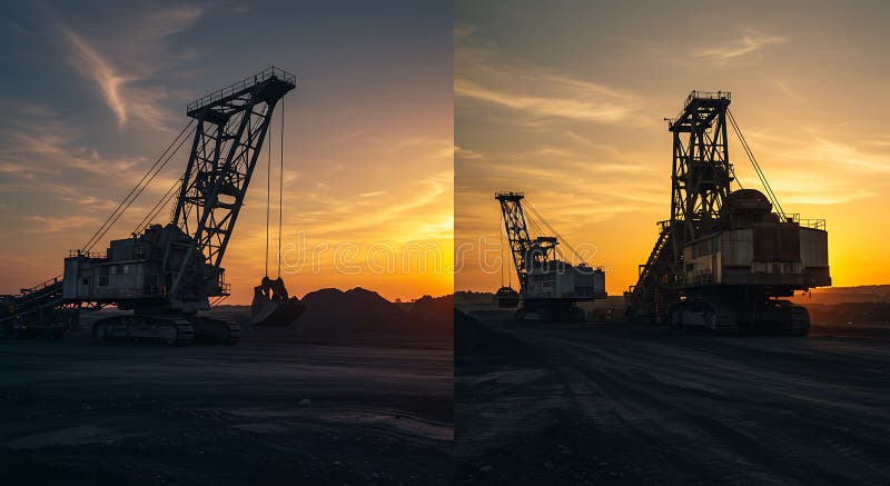 Sunset Mining Giants stock illustration. Illustration of landscape ...