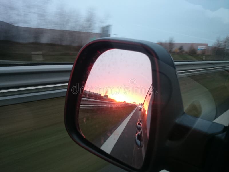 Sunset in mirror stock image. Image of sunset, view, speed - 62855845