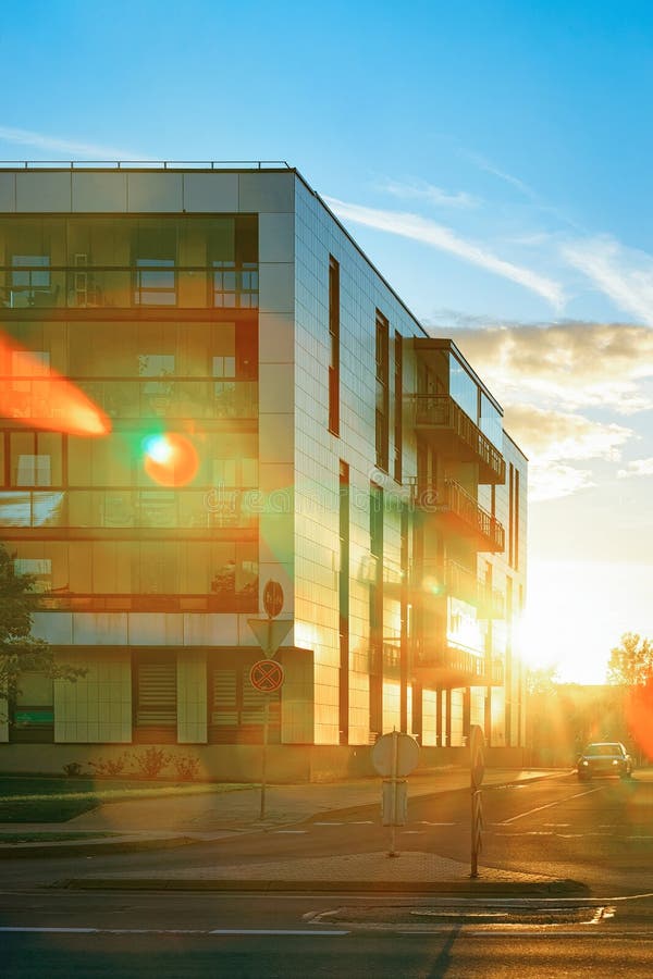 Sunset and Modern Apartment Residential Building Complex Stock Image ...