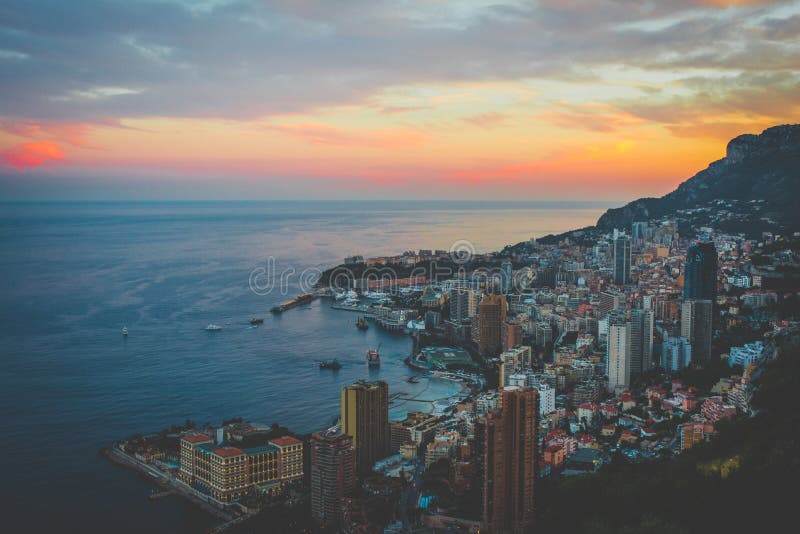 Sunset in Monte-Carlo, Monaco Stock Image - Image of mountains ...