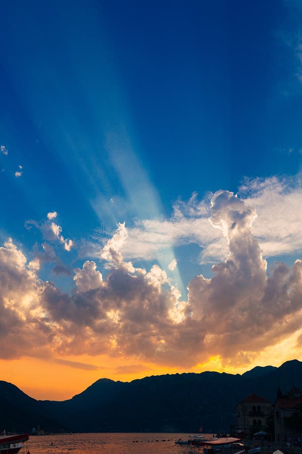 Sunset in Montenegro Over the Mountains and the Sea Stock Photo - Image ...