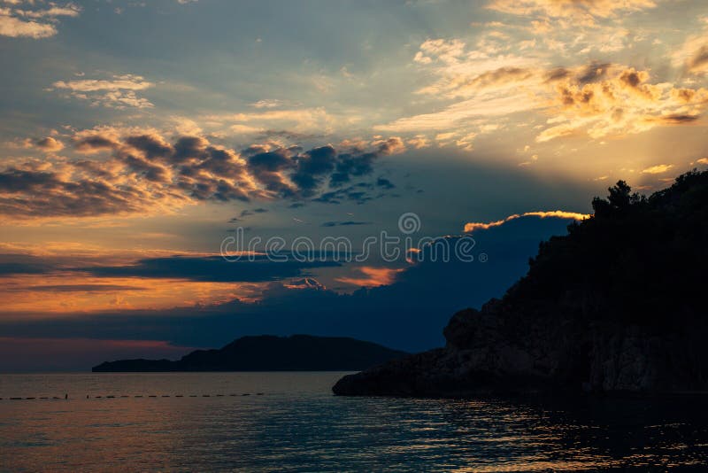 Sunset in Montenegro Over the Mountains and the Sea Stock Photo - Image ...