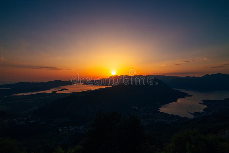 Sunset in Montenegro Over the Mountains and the Sea Stock Photo - Image ...