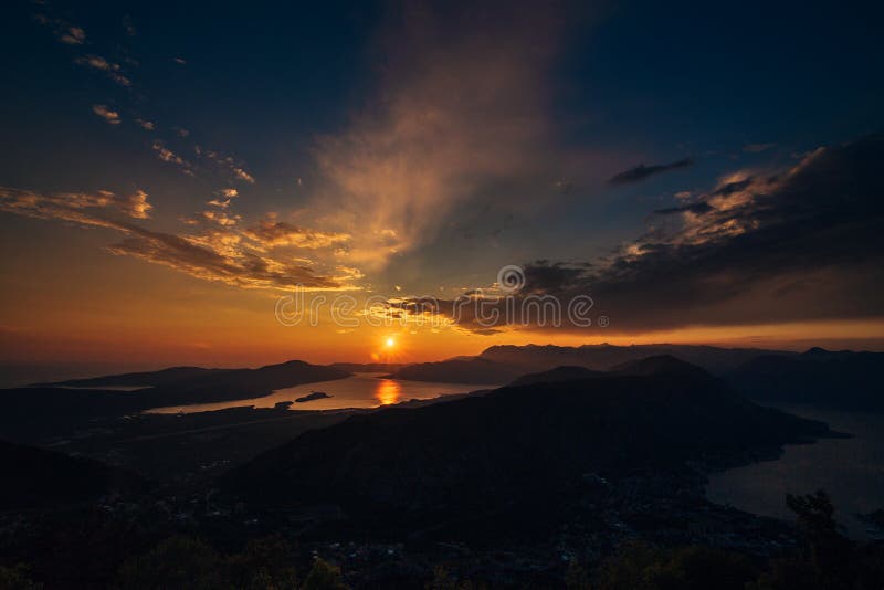 Sunset in Montenegro Over the Mountains and the Sea Stock Photo - Image ...