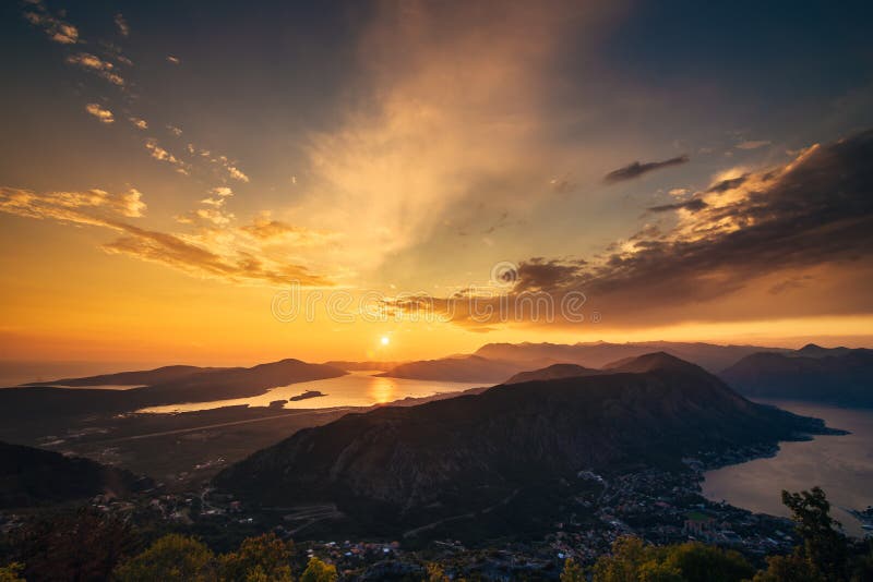Sunset in Montenegro Over the Mountains and the Sea Stock Photo - Image ...