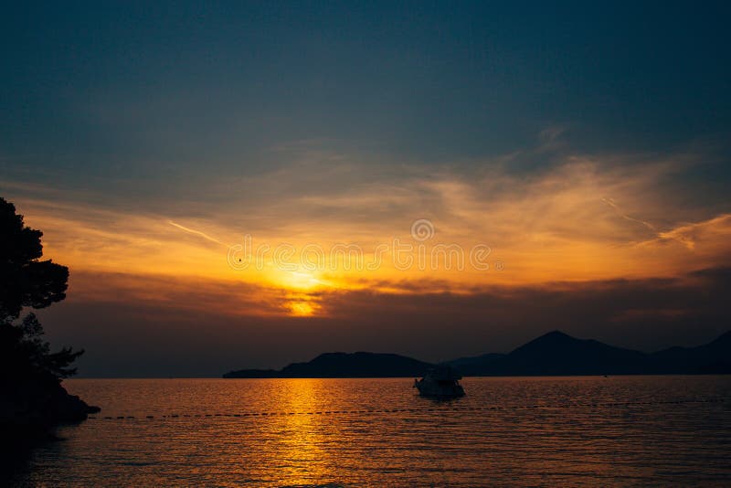 Sunset in Montenegro Over the Mountains and the Sea Stock Photo - Image ...