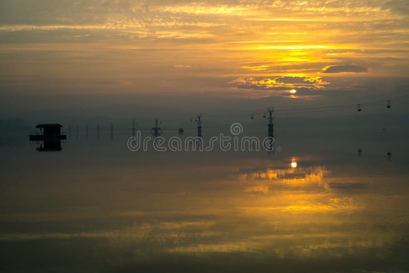 Sunset mood on lake stock photo. Image of morning, sunset - 186368410