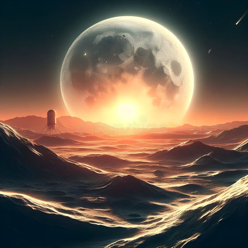 Sunset on the Moon, Illustration. Stock Illustration - Illustration of ...