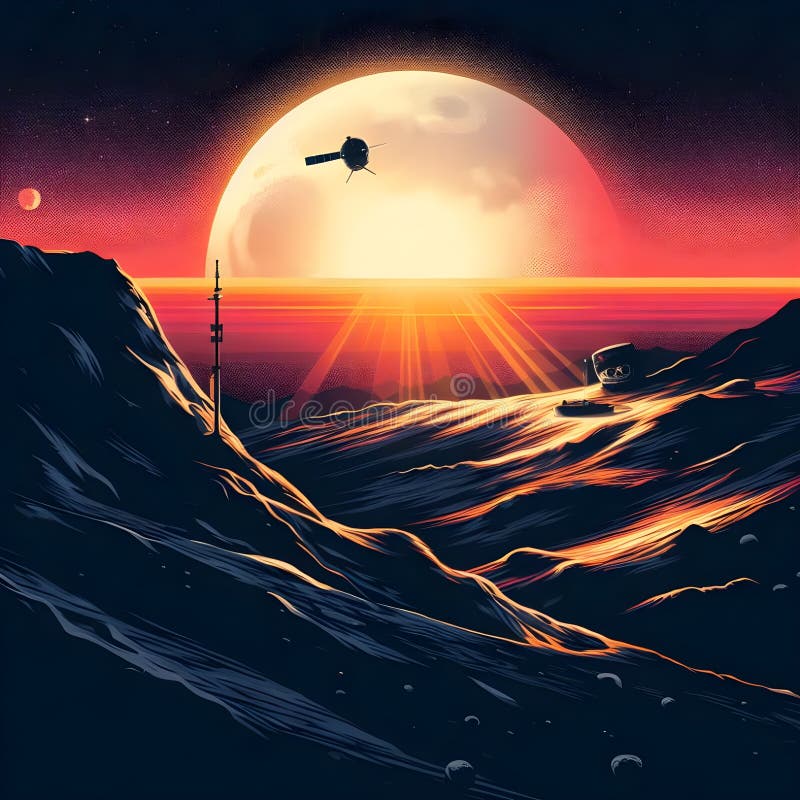 Sunset on the Moon, Illustration. Stock Illustration - Illustration of ...