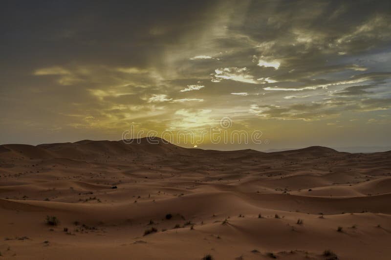 Sunset in the Moroccan Desert Stock Image - Image of land, terrain ...