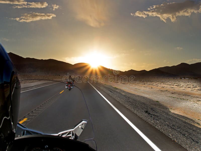Sunset Motorcycle ride stock photo. Image of desert, road - 59080304