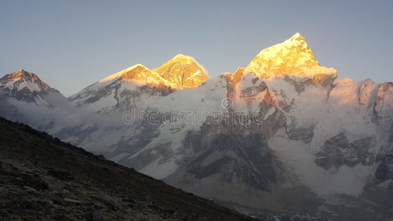 Sunset on Mount Everest stock image. Image of mount - 110218149
