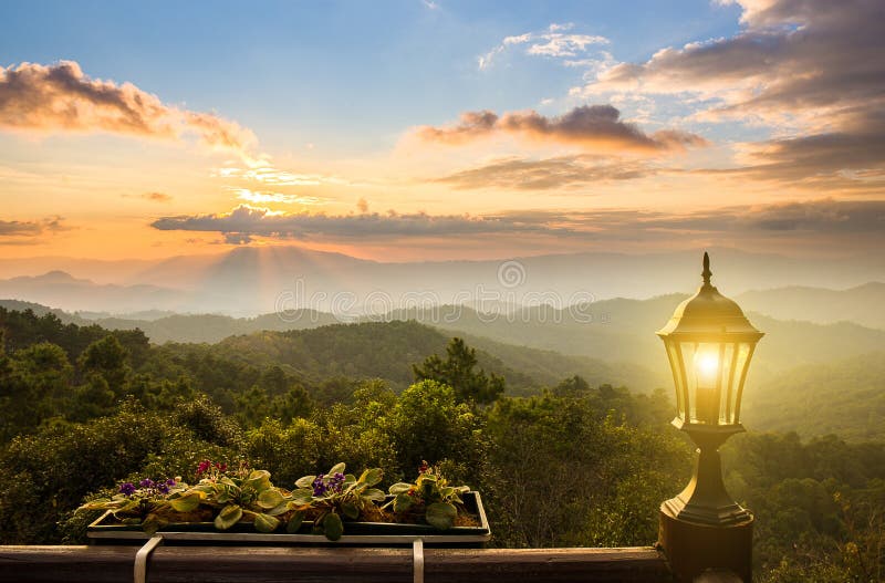 Sunset on the Mountain from Balcony View Stock Photo - Image of ...
