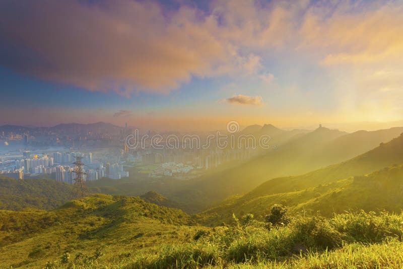 Sunset at Mountain Landscape in Hong Kong Stock Image - Image of nature ...