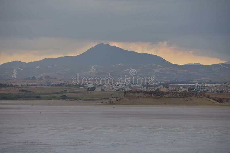 Sunset Mountain Landscape at Larnaca Salt Lake Cyprus Stock Photo ...