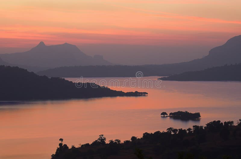 Sunset on the mountain stock image. Image of river, reflection - 223237641