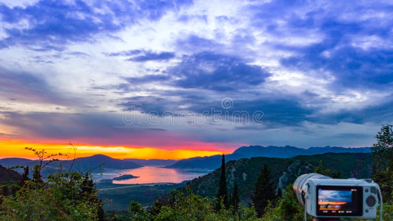Sunset Mountain Peaks Sky Panorama. Mountain Peaks Sunset View ...