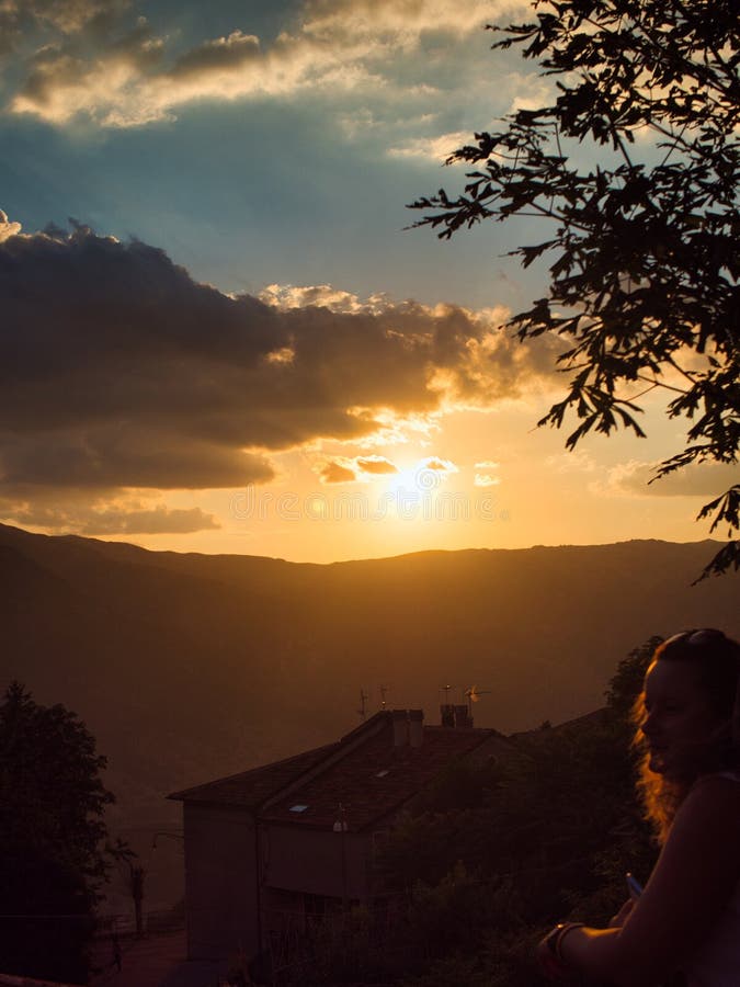 Sunset in a Mountain Town in Italy Stock Photo - Image of autumn ...
